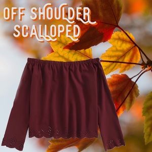 Boutique | Tops | Off Shoulder Long Sleeve Scalloped Top Nwt | Poshmark